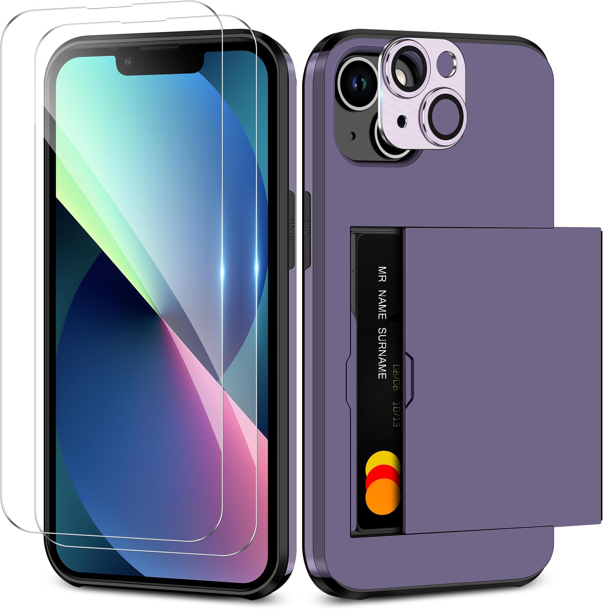 Coolden for iPhone 13 Case with Card Holder & 2 Screen Protector + 1 ...