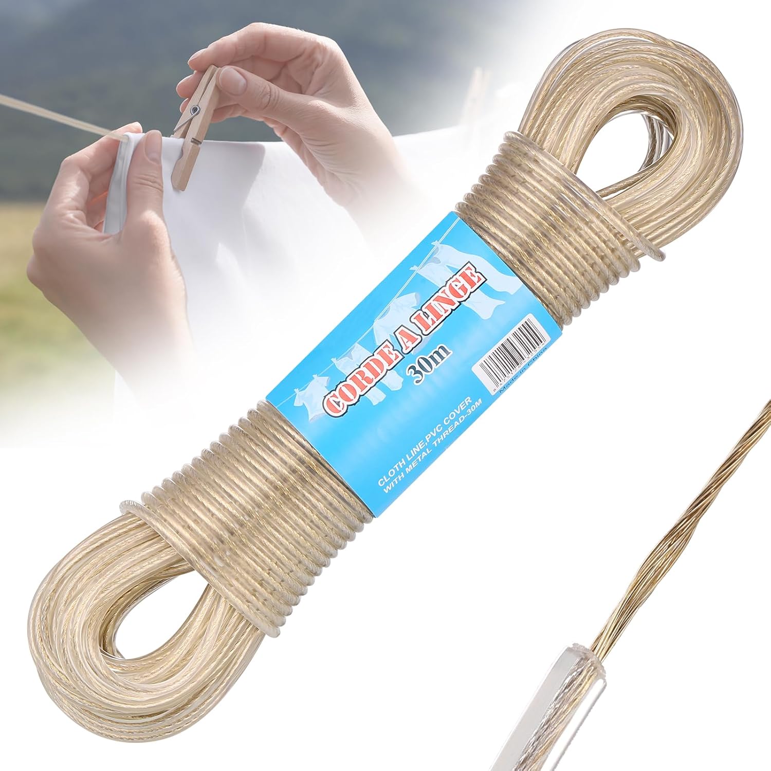 Fentar 30m Washing Line Rope, Heavy Duty Clothes Line Steel Core ...