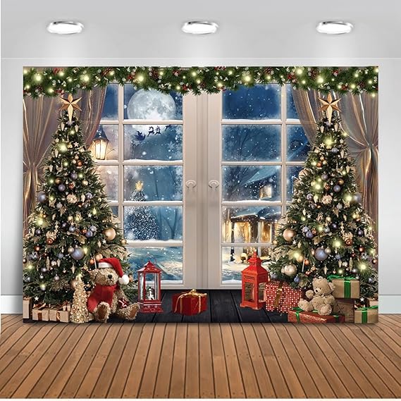 Amazon.com : Mocsicka Christmas Window Backdrop Christmas Trees ...