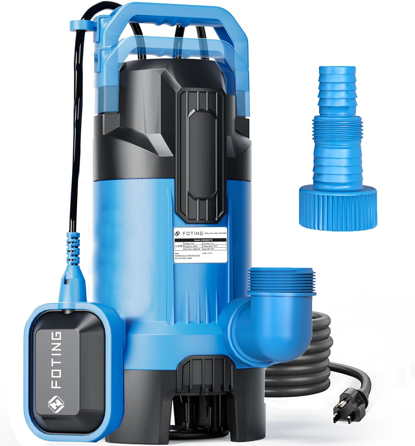 FOTING Automatic Sump Pump, 1.5HP 6300GPH Sweage Pump for Basement ...