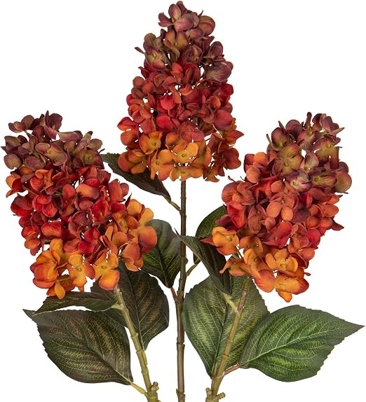 Arborus 3PCS Fake Flowers Cone Hydrangea Orange Artificial Fall Flowers ...