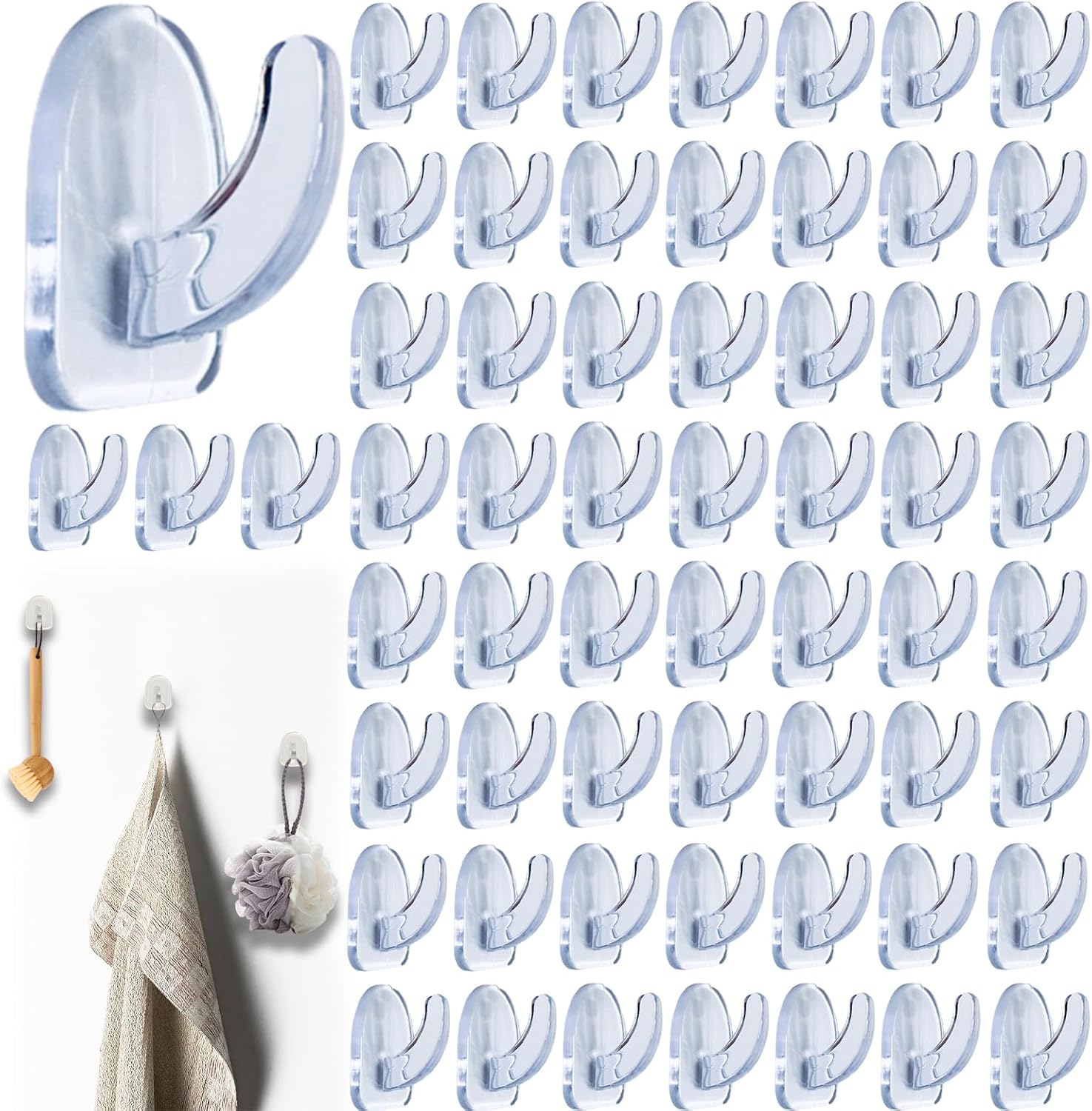 Amazon.com: Jaczora 60PCS Clear Adhesive Sticky Hooks for Hanging ...