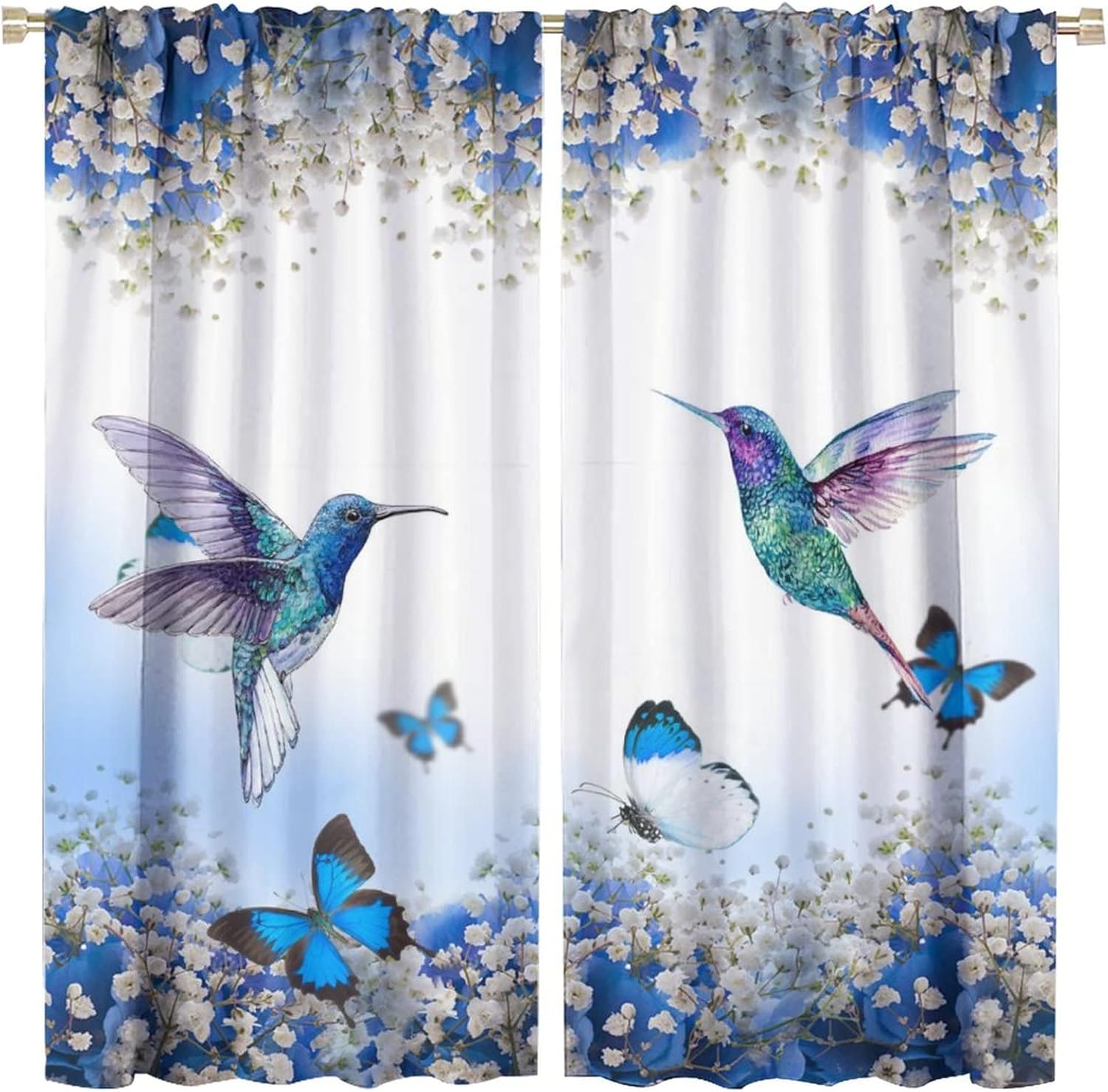 Amazon.com: Blue Floral Hummingbird Curtains for Living Room ...