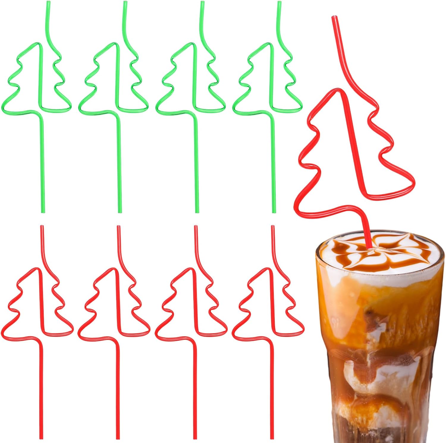 Amazon.com: Whaline 50Pcs Christmas Plastic Straws Red Green Christmas ...