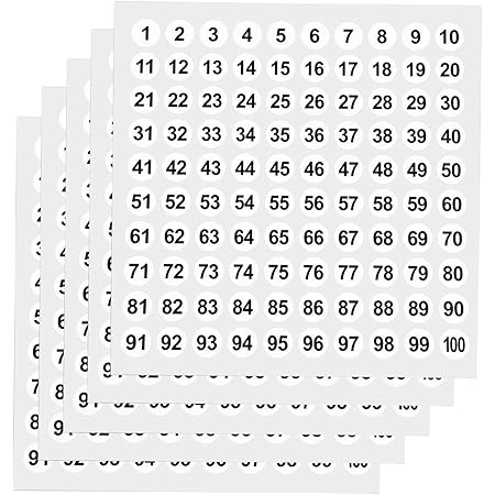 5 Sheets 1 to 100 Number Stickers-1cm Self Adhesive Stickers Round ...