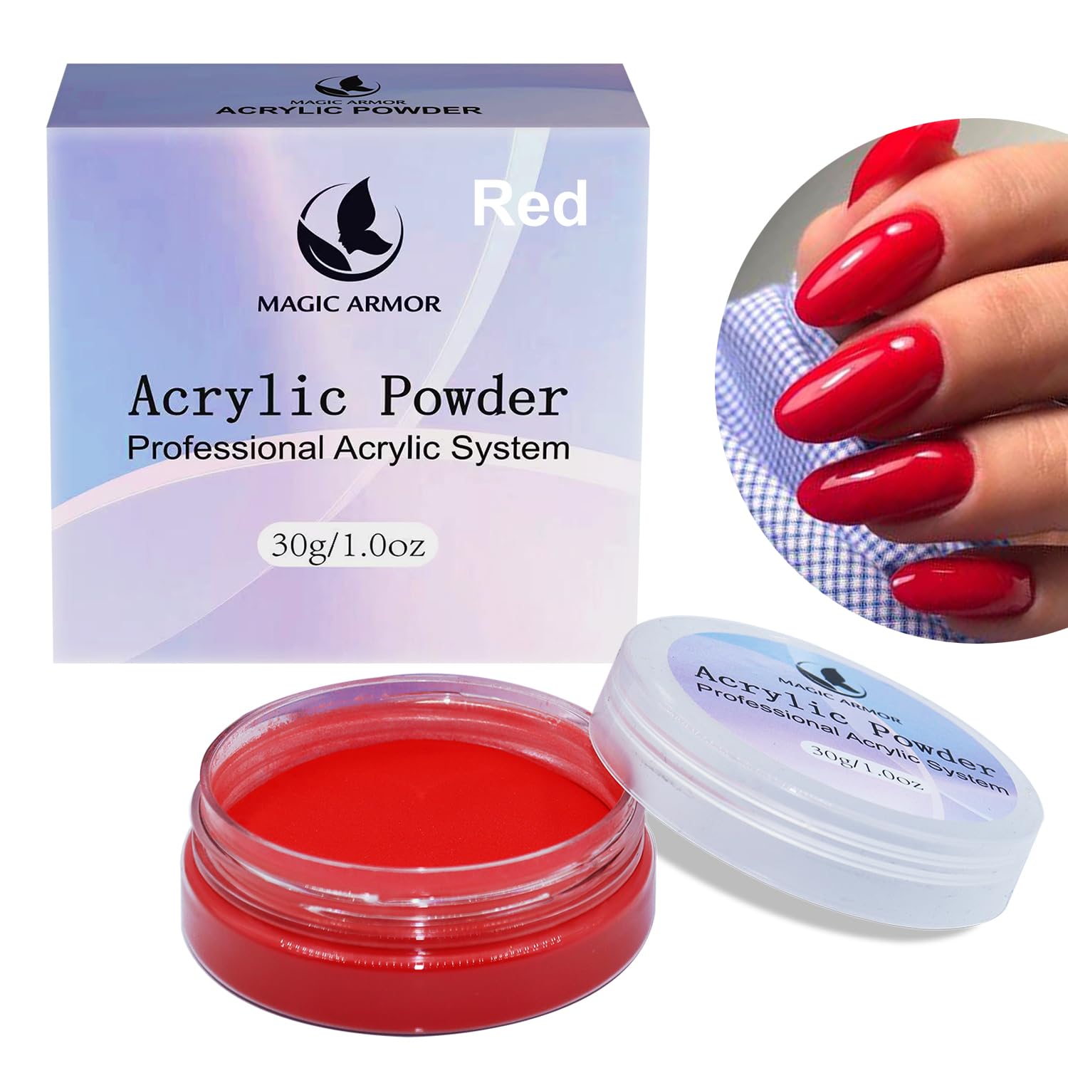 MAGIC ARMOR Red Acrylic Powder - 30g Professional Acrylic Nail Powder ...
