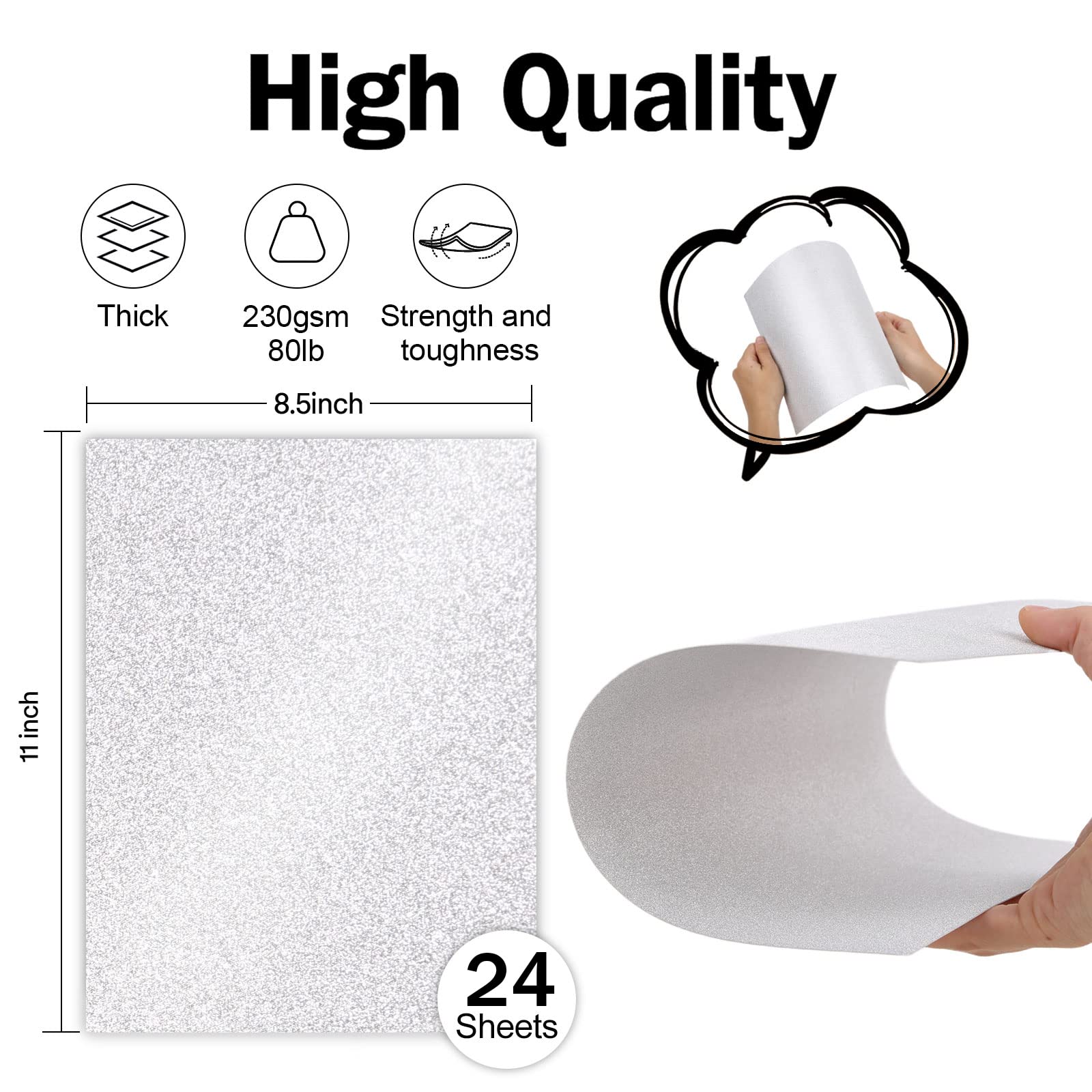 Snapklik.com : Double-Sided Silver Glitter Cardstock 85x11 24 Sheets ...