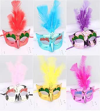 Amazon.com: Six carnival feather makeup masks, table center decoration ...