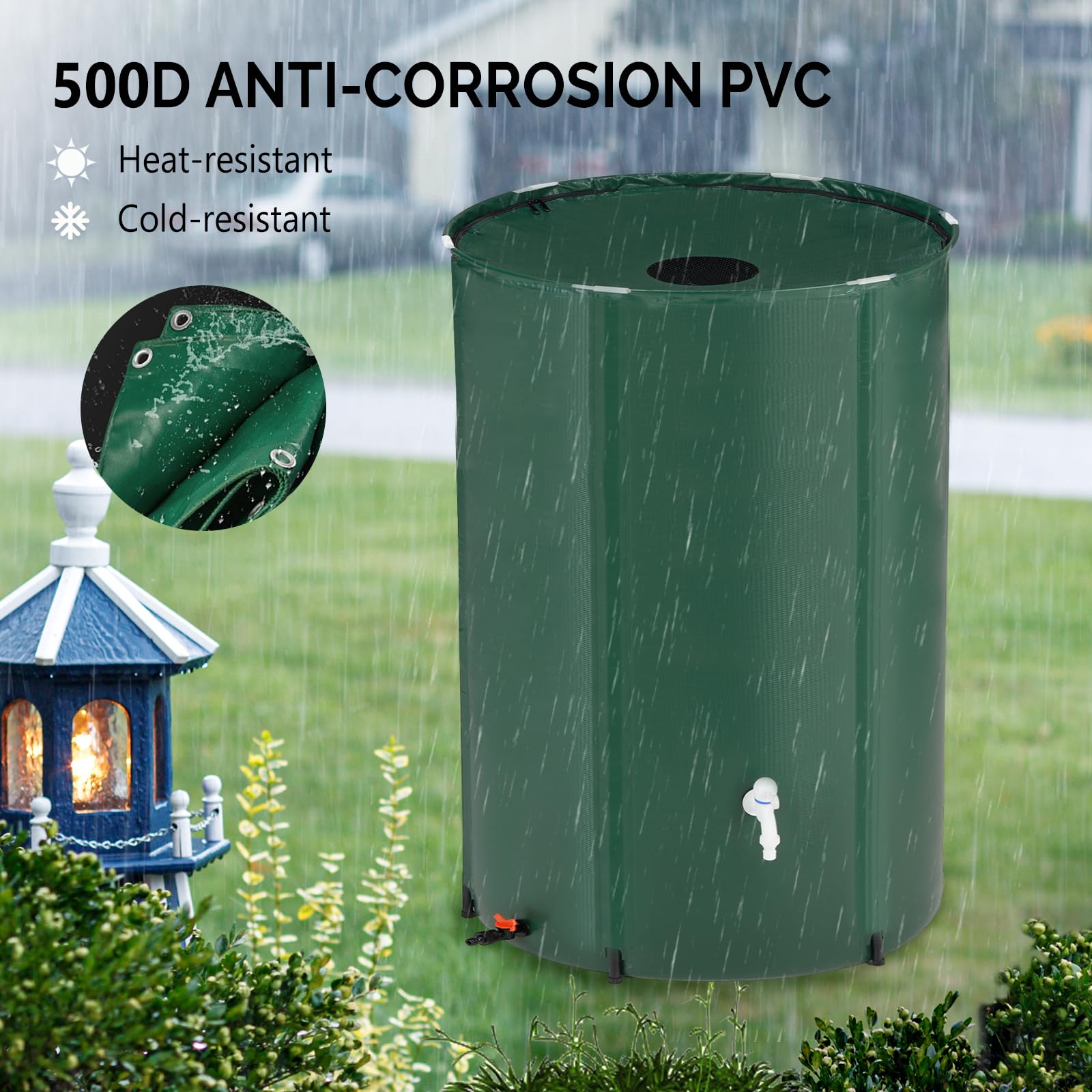Water Containment Barrels Winado 100 Gallons Green Plastic Rain