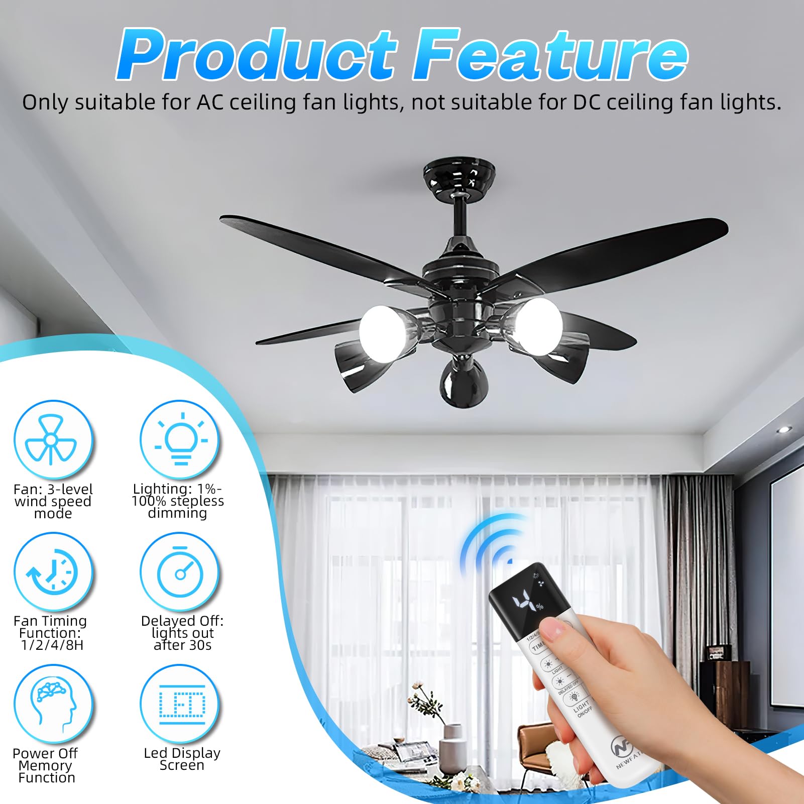 Snapklik.com : NEWFATE Universal Ceiling Fan Remote Control Kit,LED ...