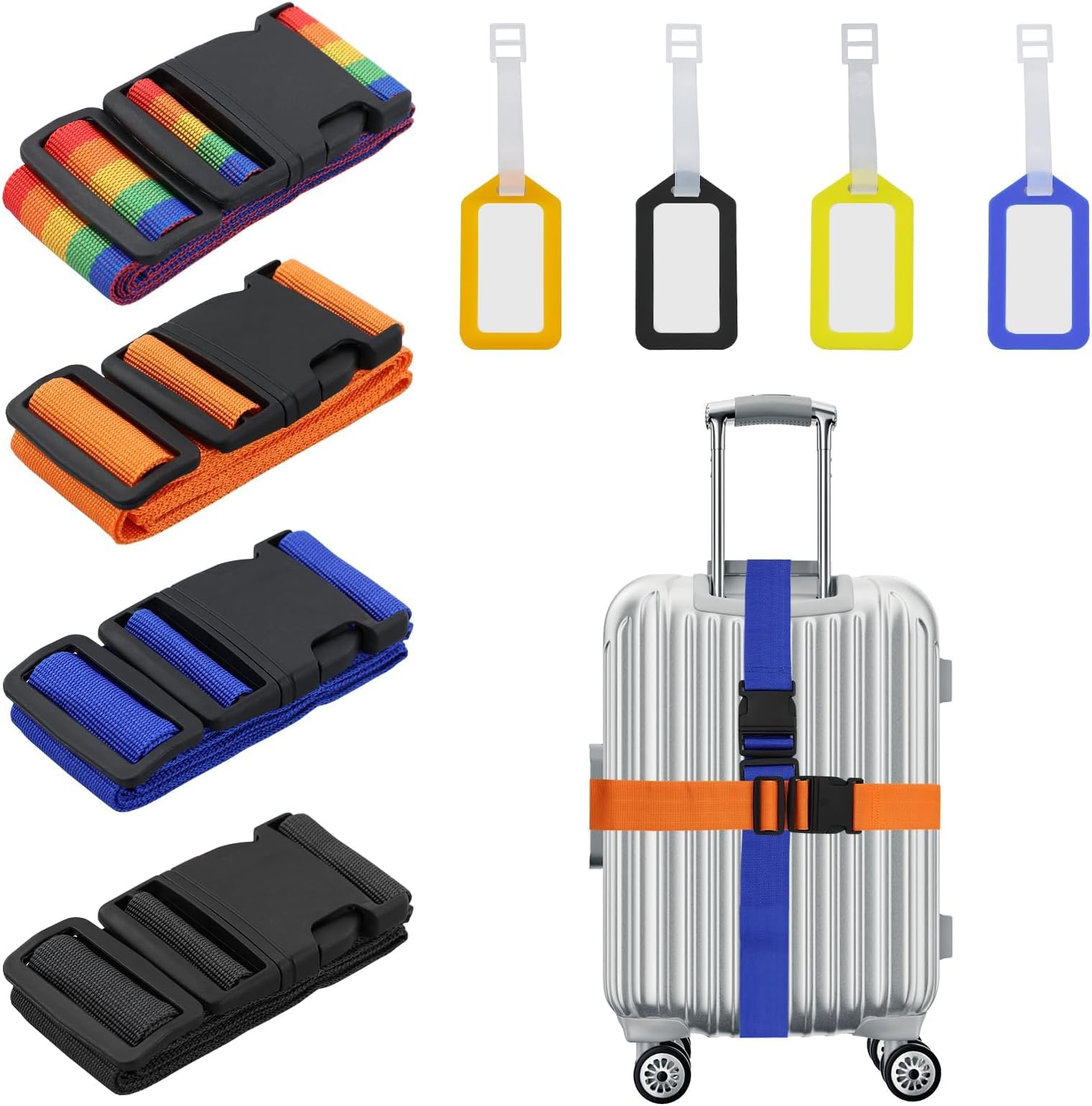 BomnKa Luggage Straps, 4 Pcs Suitcase Straps + 2Pcs Plastic Luggage Tag ...
