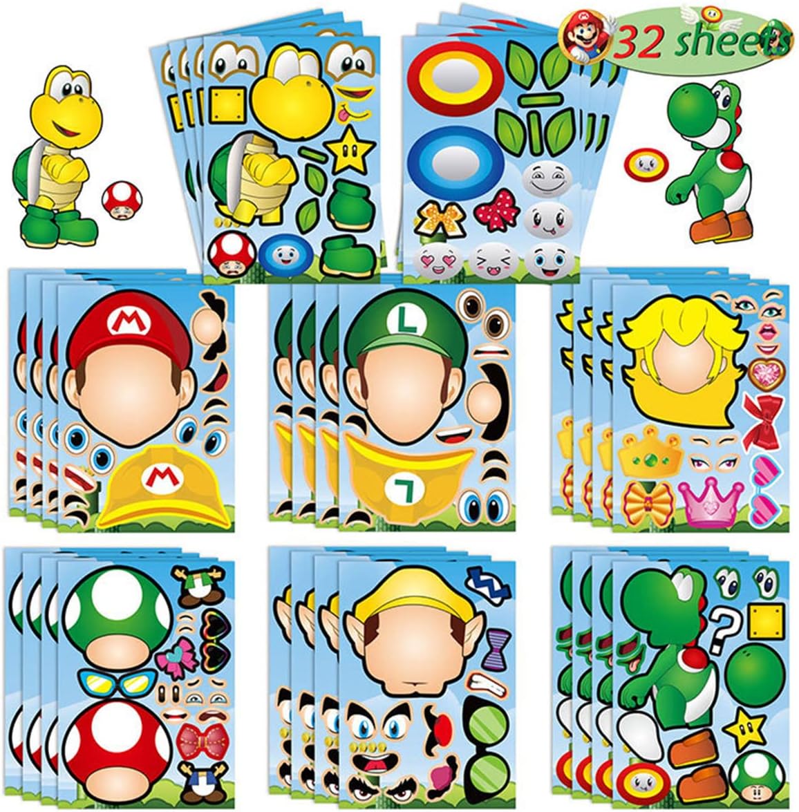 Amazon.com: 32PC Mario Make a Face Stickers, Mario Make Your Own ...