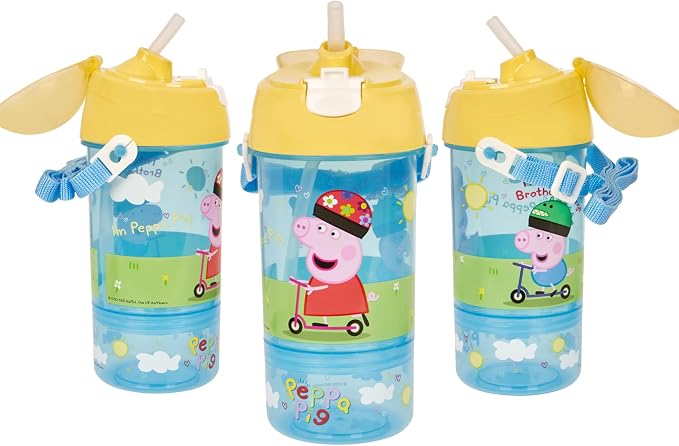 Peppa Pig Snack & Sip Water Bottle & Snack Pot – Reusable Kids 400ml PP ...