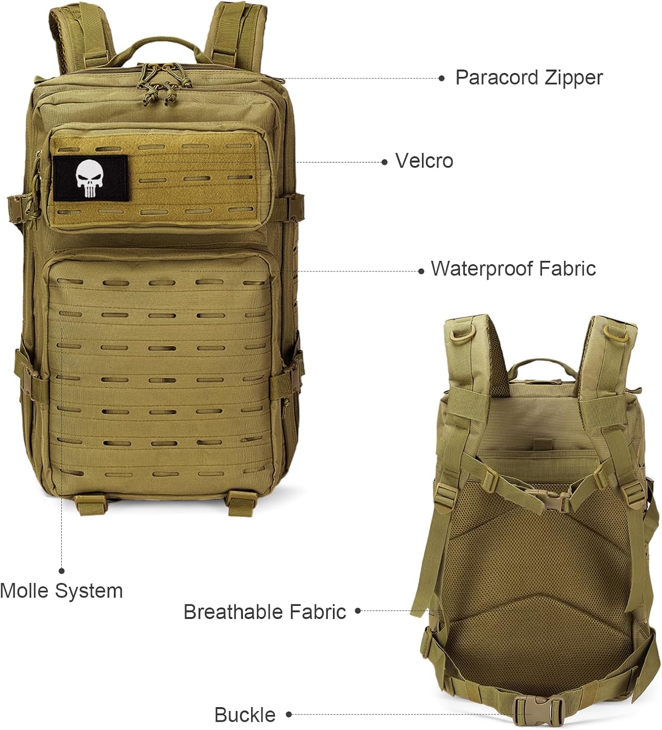 Tactical Military Backpack for Man, 40L Waterproof Army Assault Pack ...