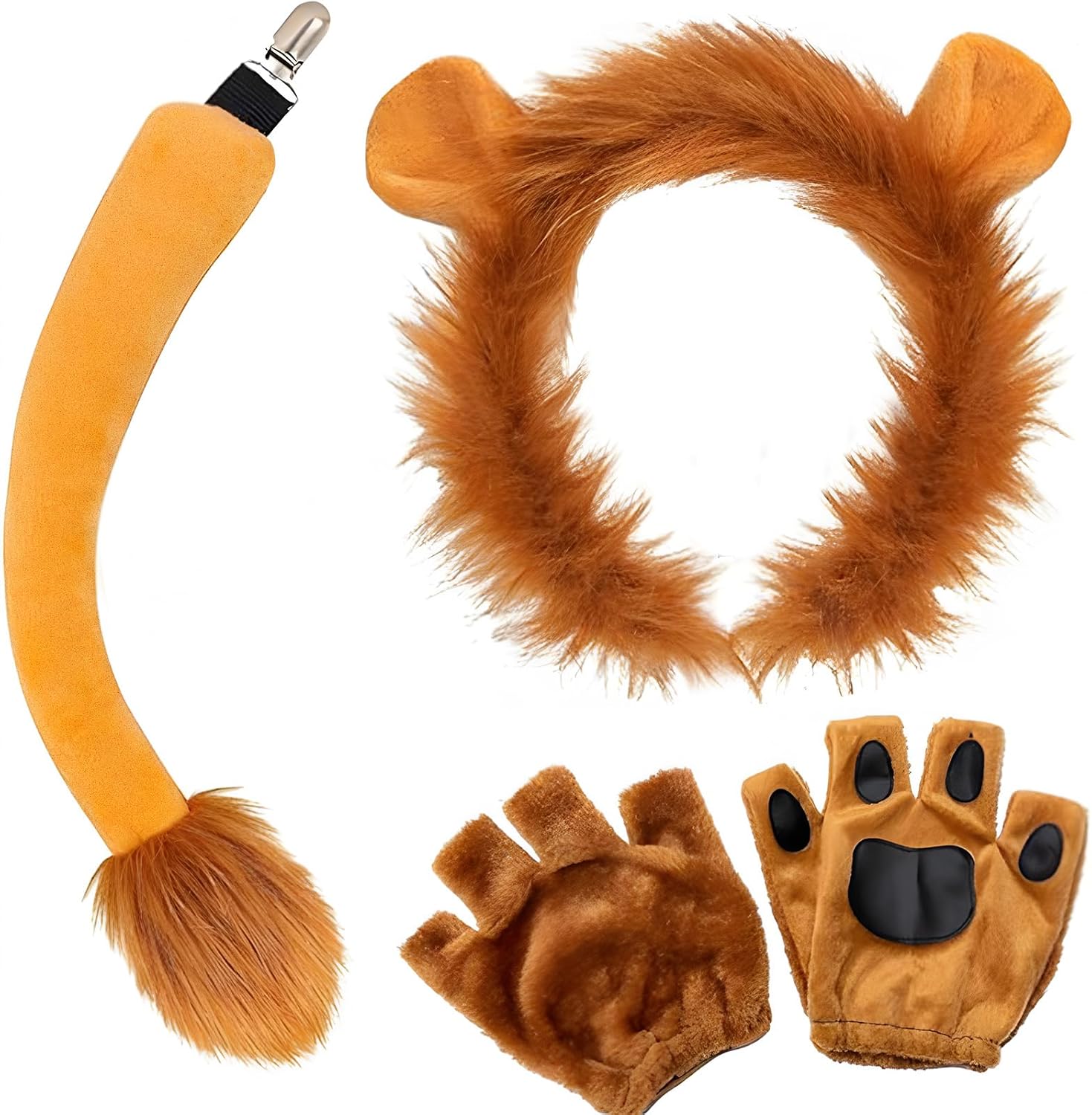 CECOMBINE 4 Pcs Lion Costume Accessory Kit - Brown Lion Headband ...