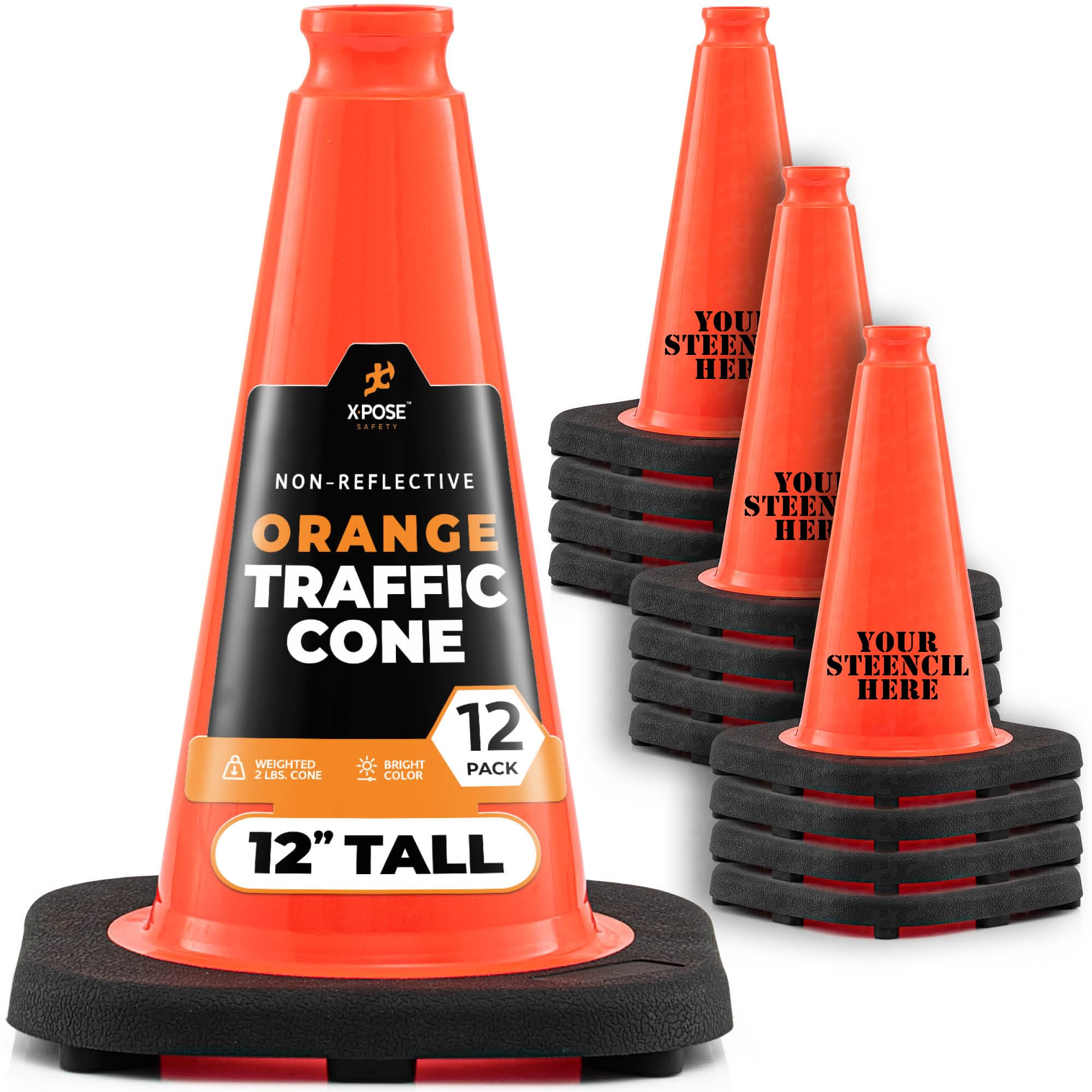 Snapklik.com : 12 Inch Orange Traffic Cones, 12-Pack - Multipurpose PVC ...