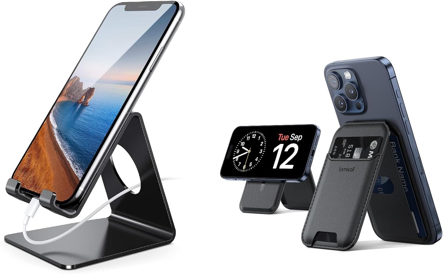 Amazon.com: Lamicall Cell Phone Stand + 65g Light for Magsafe Wallet ...