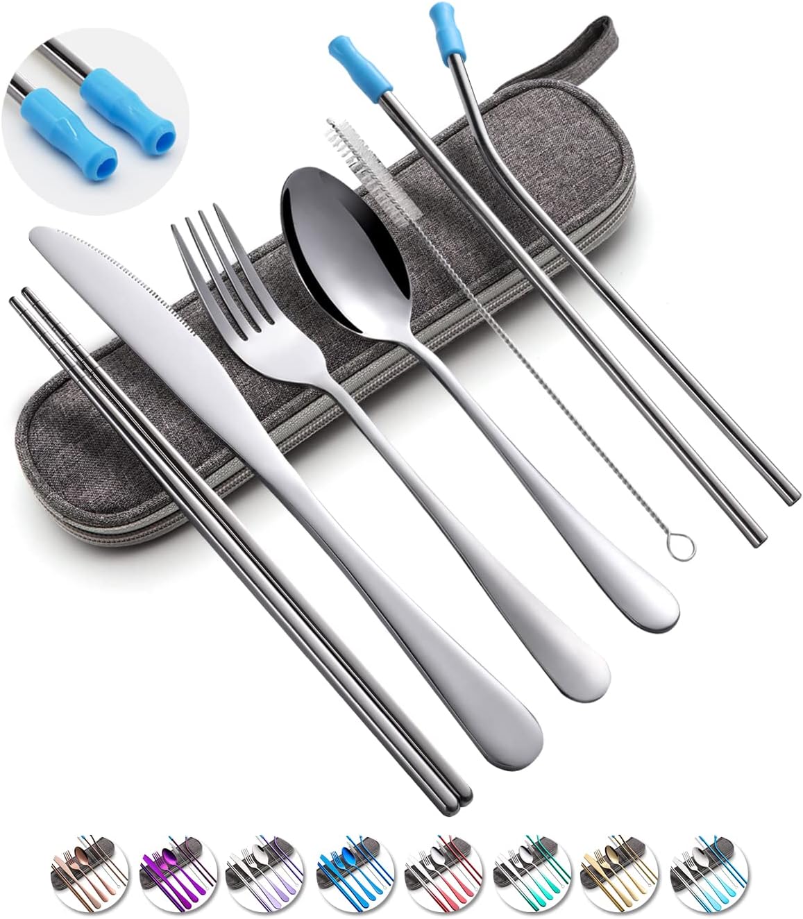 Amazon.com: Travel Utensils Set with Case Reusable Portable Cutlery Set ...