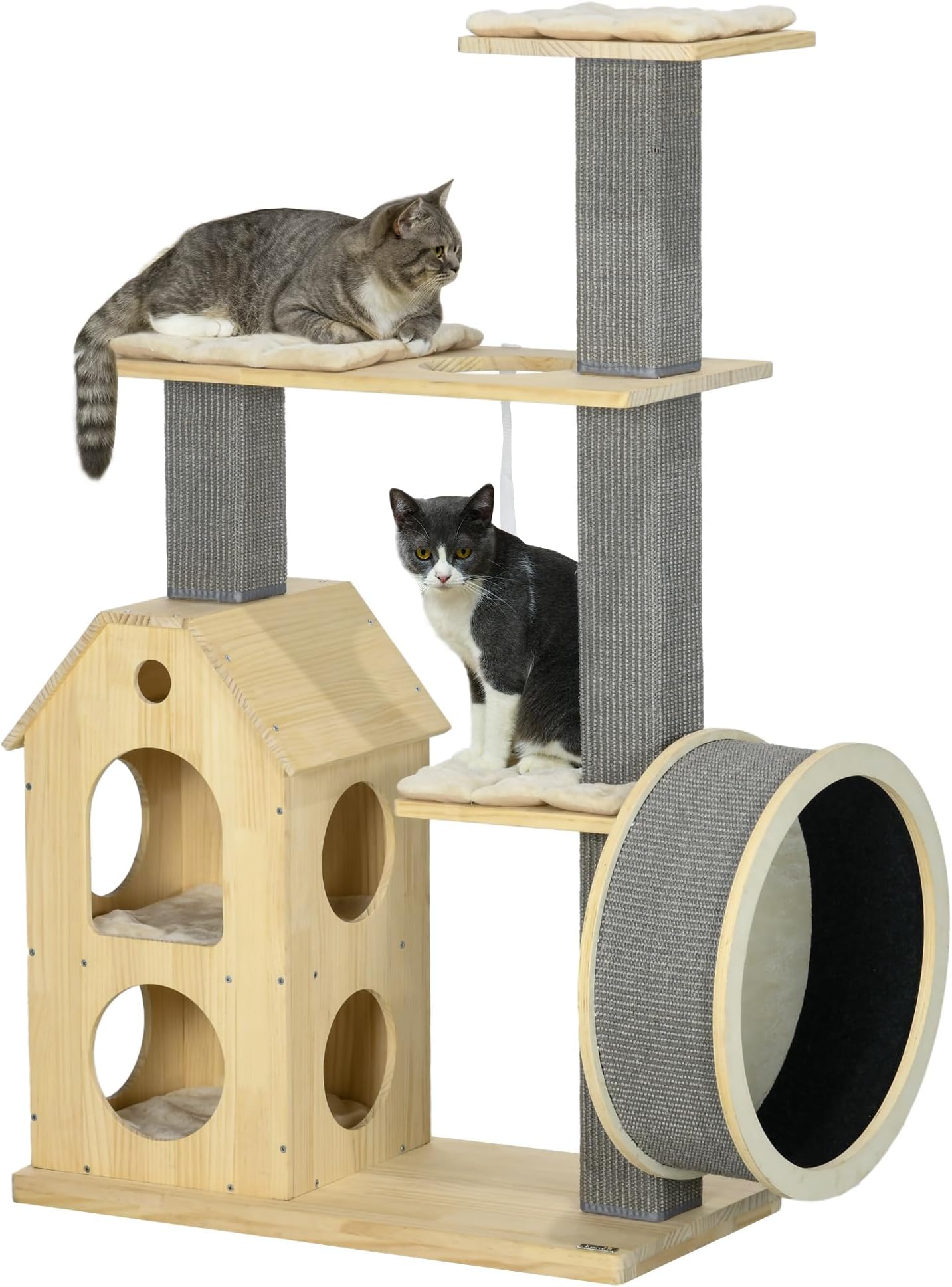 Amazon.com : PawHut 53" Modern Cat Tree with Scratching Posts & Wheel ...