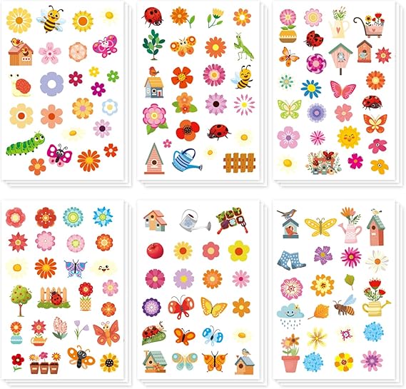 Amazon.com: 18 Sheets Spring Flowers Stickers, 6 Styles Cute Small ...