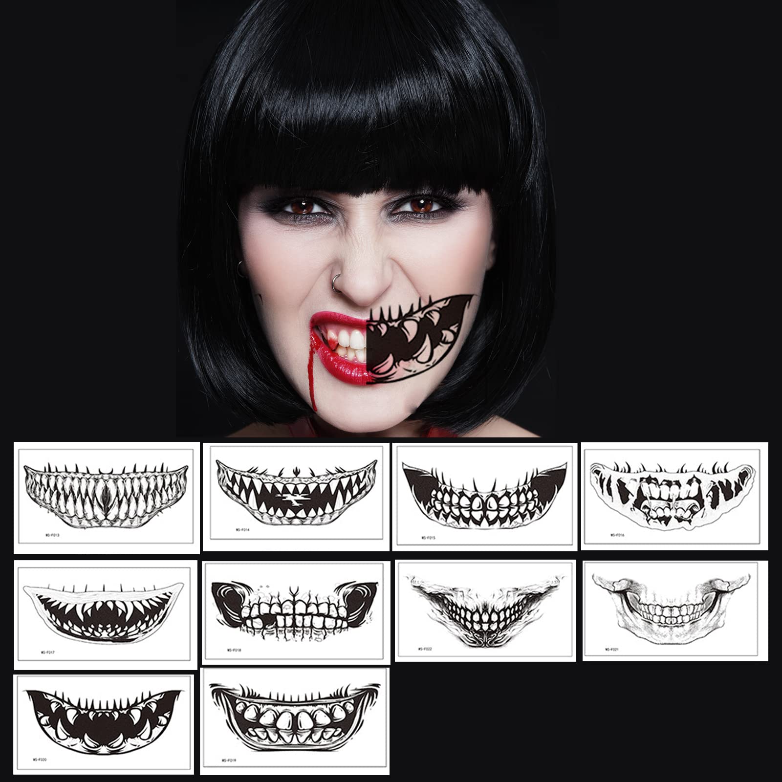 10 Halloween Tattoo Mouth Skull Halloween Clown Horror Mouth Wound Face ...