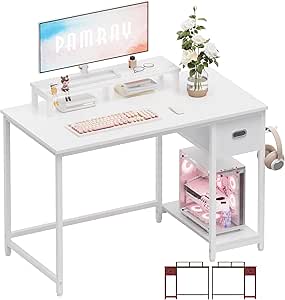 Amazon.com: Pamray 39 Inch Computer Desk with Monitor Stand Small Home ...