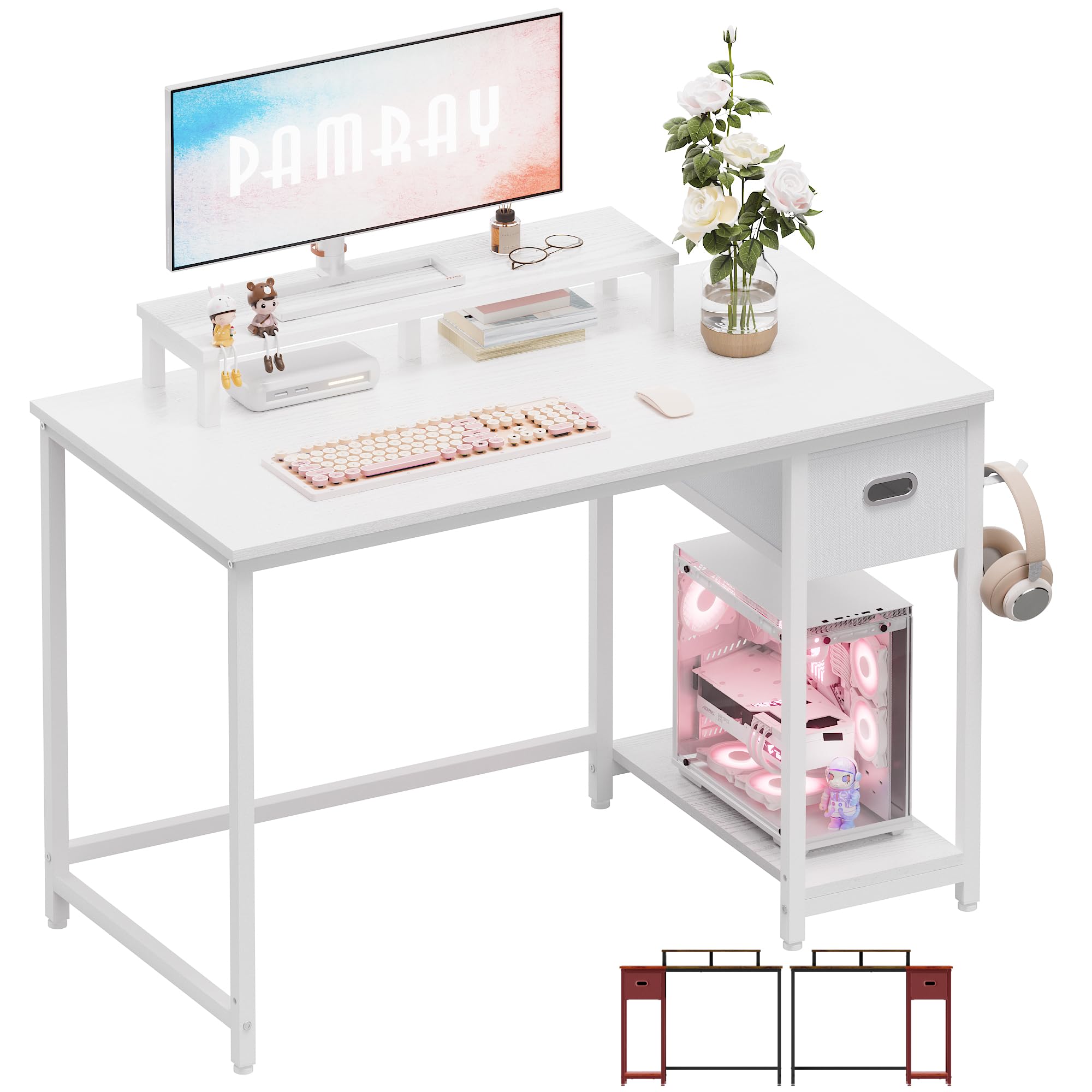 Amazon.com: Pamray 39 Inch Computer Desk with Monitor Stand Small Home ...