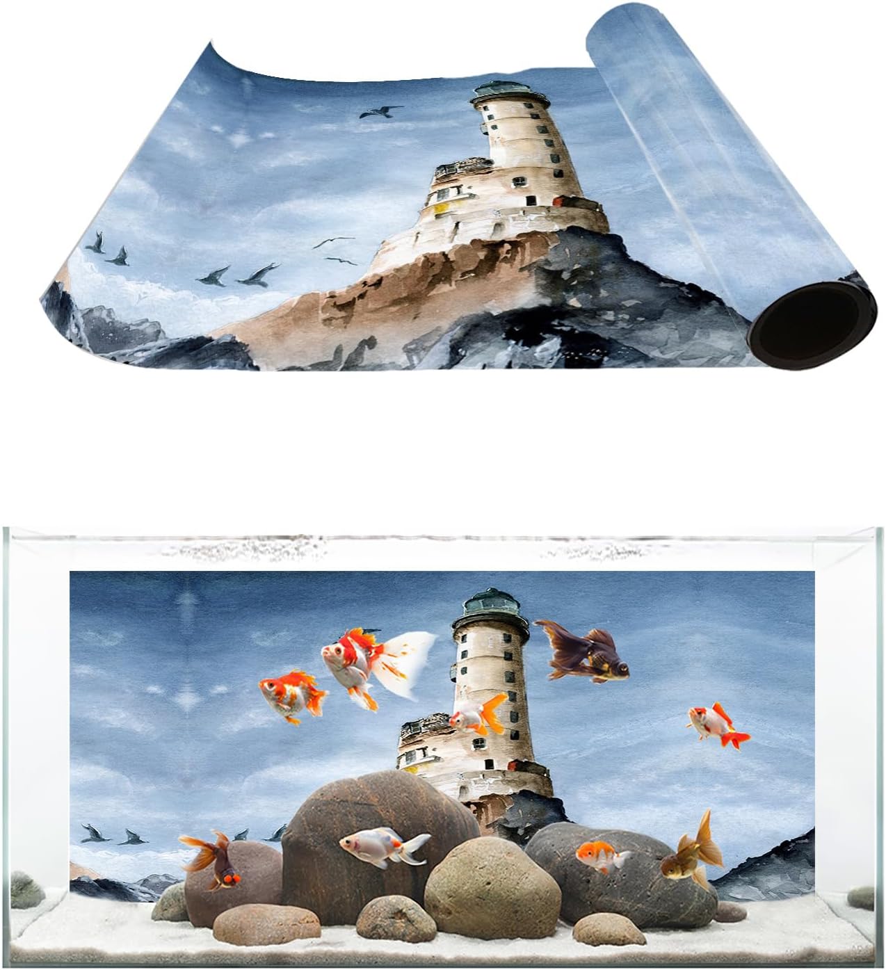Amazon.com : Aquarium Background Ocean Lighthouse 18.4x36.4 inch Fish ...
