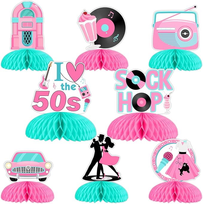 Amazon.com: Jollyboom 50s Birthday Party Decorations, 8pcs Sock Hop ...