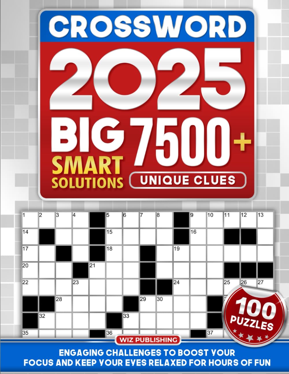 100 Large Print Crossword Puzzle Books for Adults: 7500+ Unique Clues ...