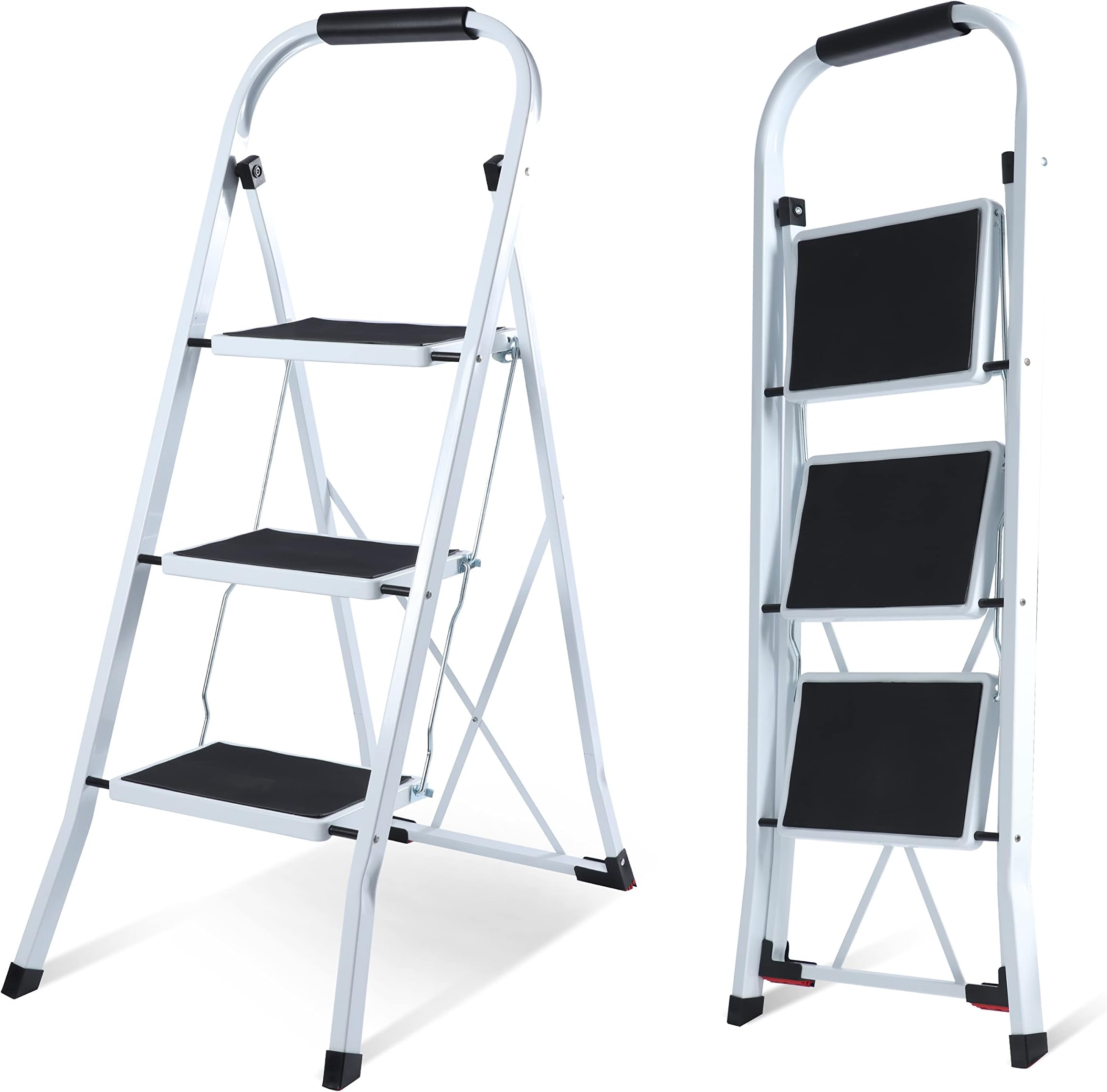 Home Vida 3 Step Ladder, Heavy Duty Steel, Folding, Portable With Anti ...
