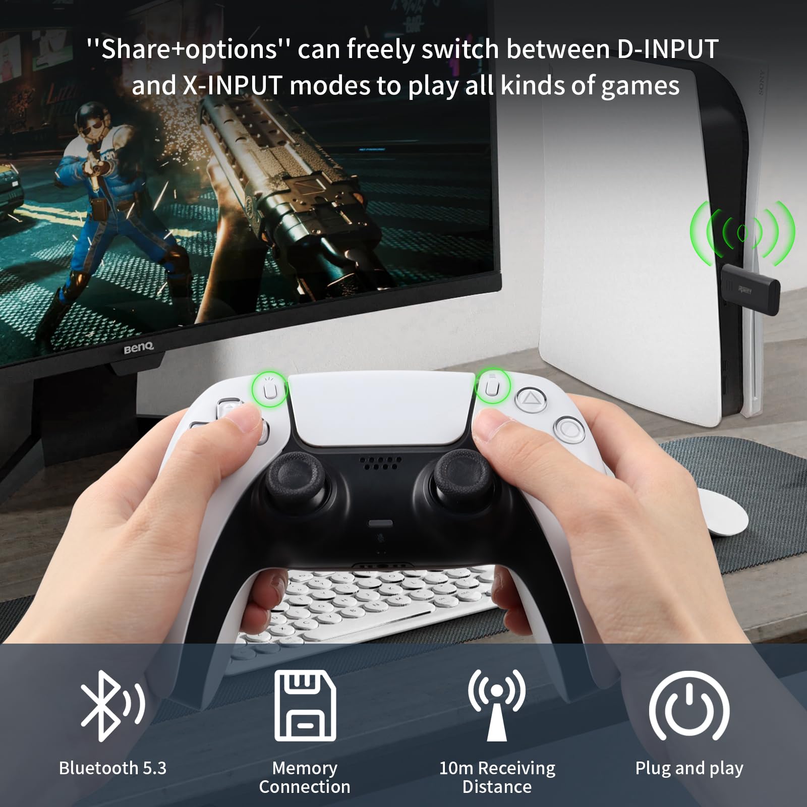 Snapklik.com : RALAN Bluetooth Controller Wireless Adapter For PS4/PS5 ...