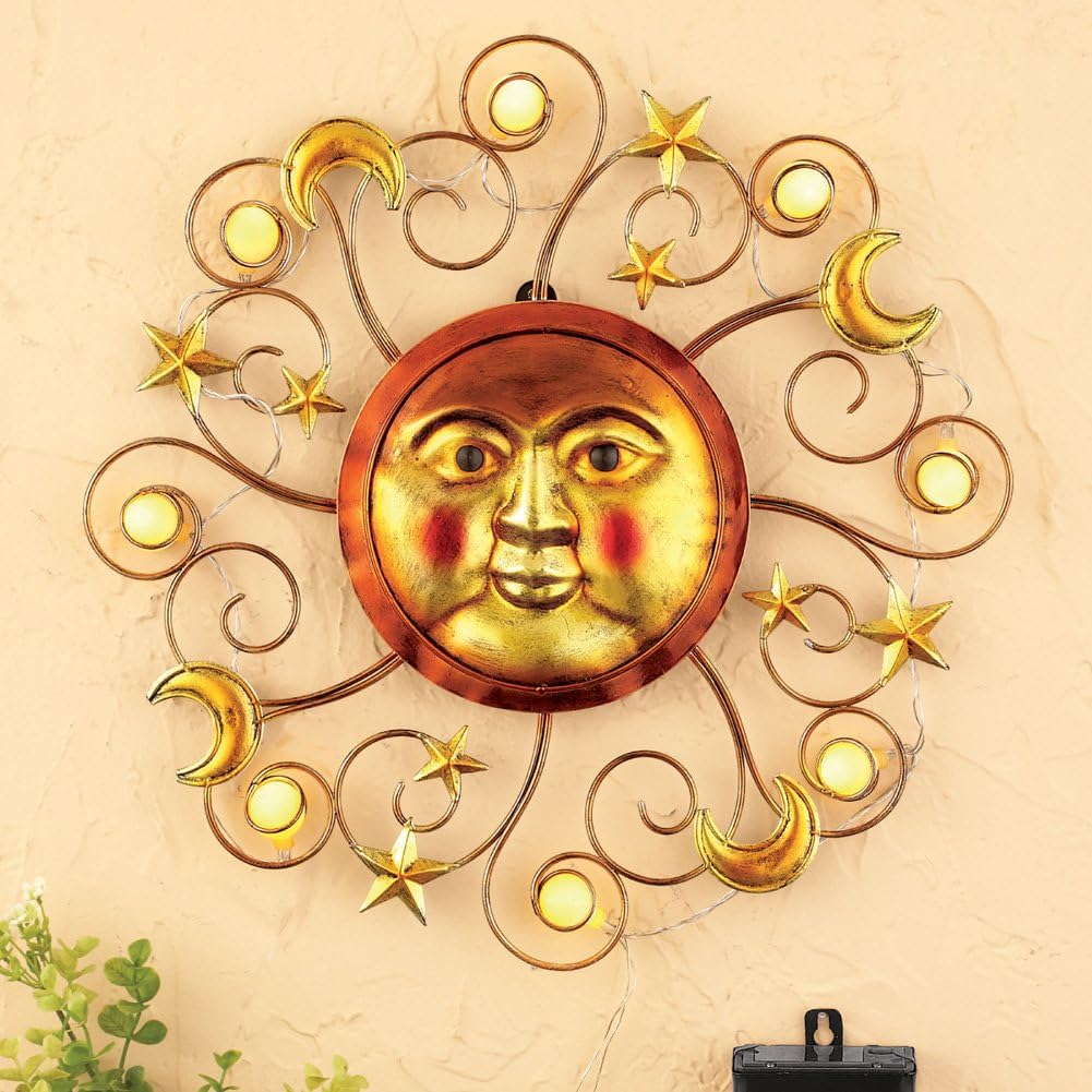 Amazon.com: Solar Powered Lighted Metallic Sun Southwestern Patio Porch ...