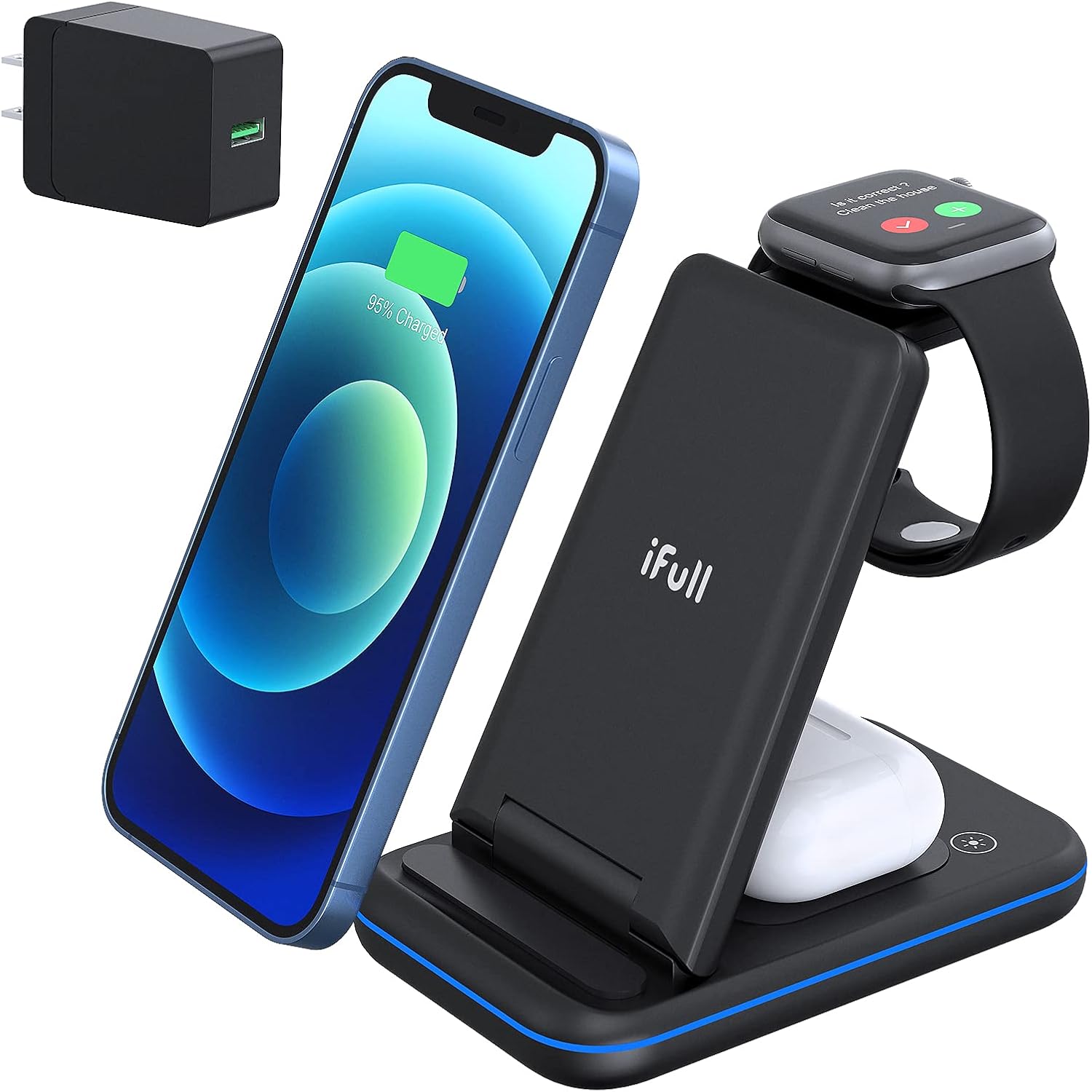 Wireless Charger Stand,QI Fast Foldable 3 in 1 Charging Station ...