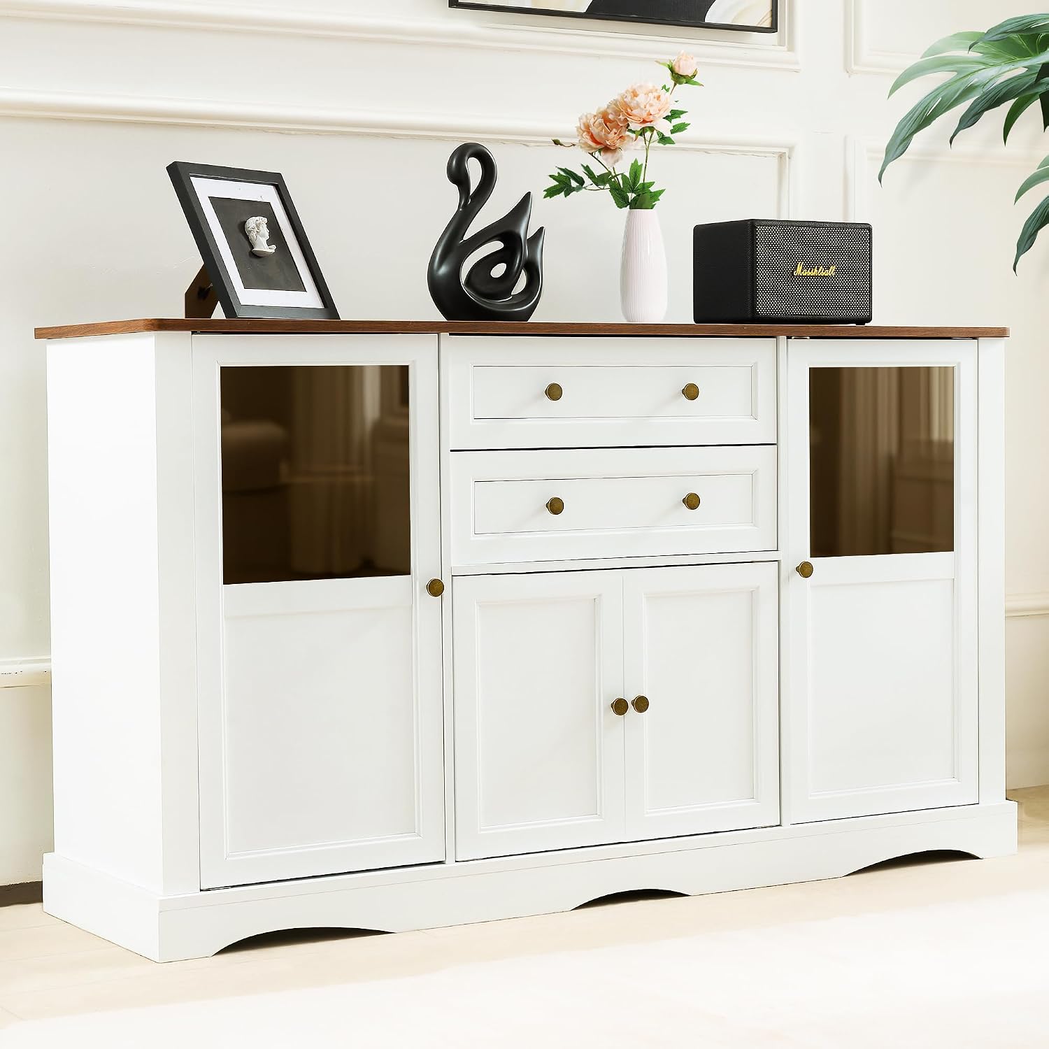 Amazon.com - IInnovZBOM 55" Modern Buffet Cabinet with Window & Wave ...