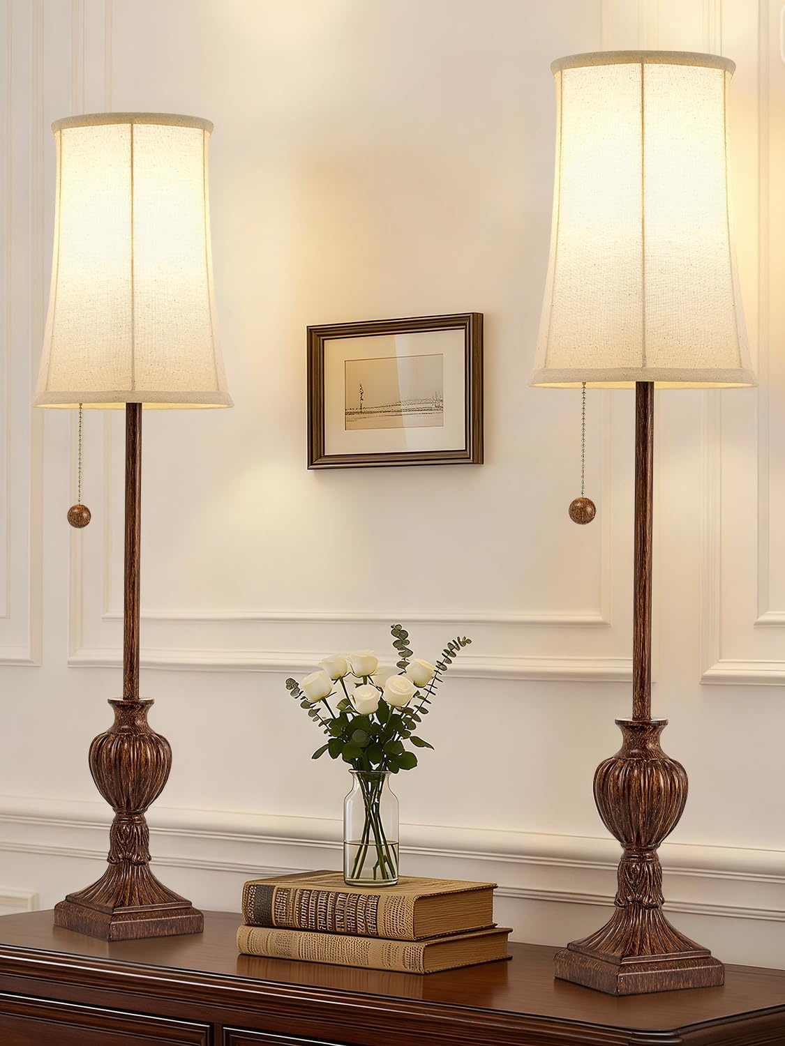 Buffet Table Lamps Set of 2 - 28" Tall Skinny Brown Resin Table Lamp ...
