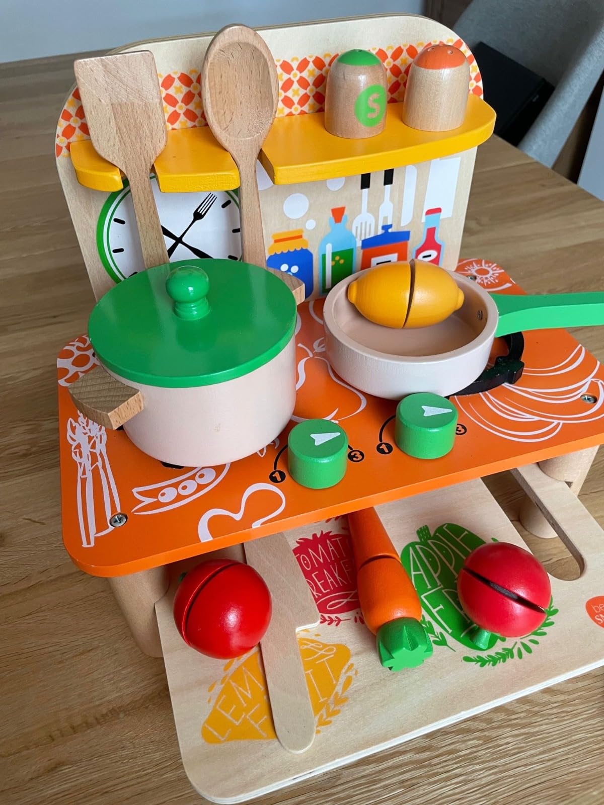 Bee Smart Wooden Kitchen Toy Set | Kids Pretend Playset With Pots, Pans ...