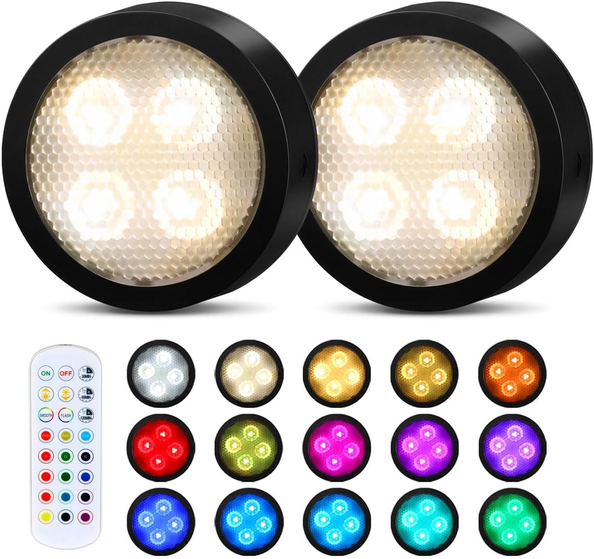 Puck Lights with Remote Timer, Under Cabinet Kitchen Lights Battery ...