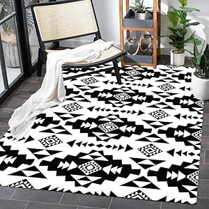 Amazon.com: Black and White Boho Tribal Aztec Print Area Rugs 2x3 Ultra ...