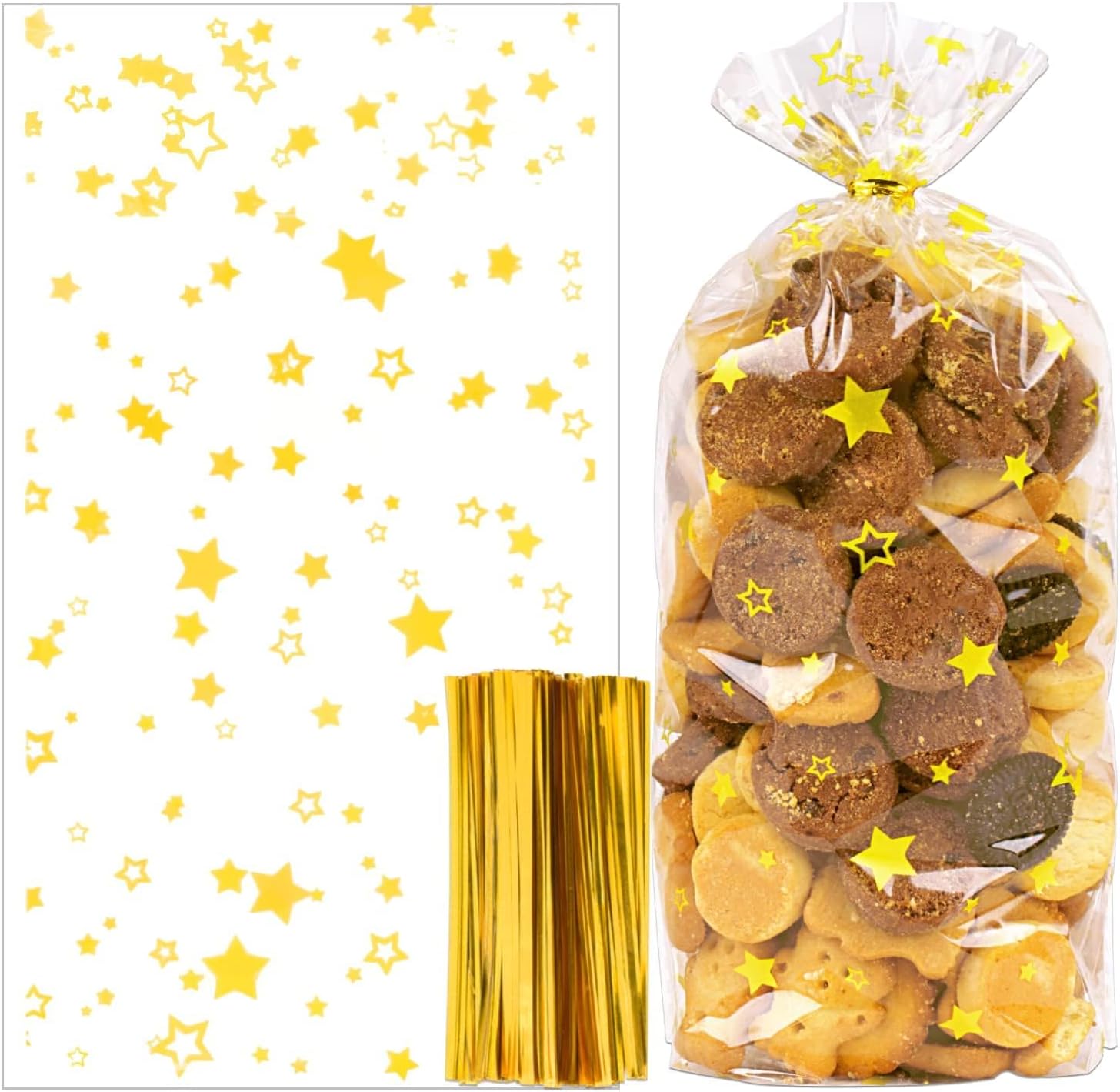 100pcs Christmas Star Cellophane Bags Sweet Treat Bags Flat Bottom Xmas ...