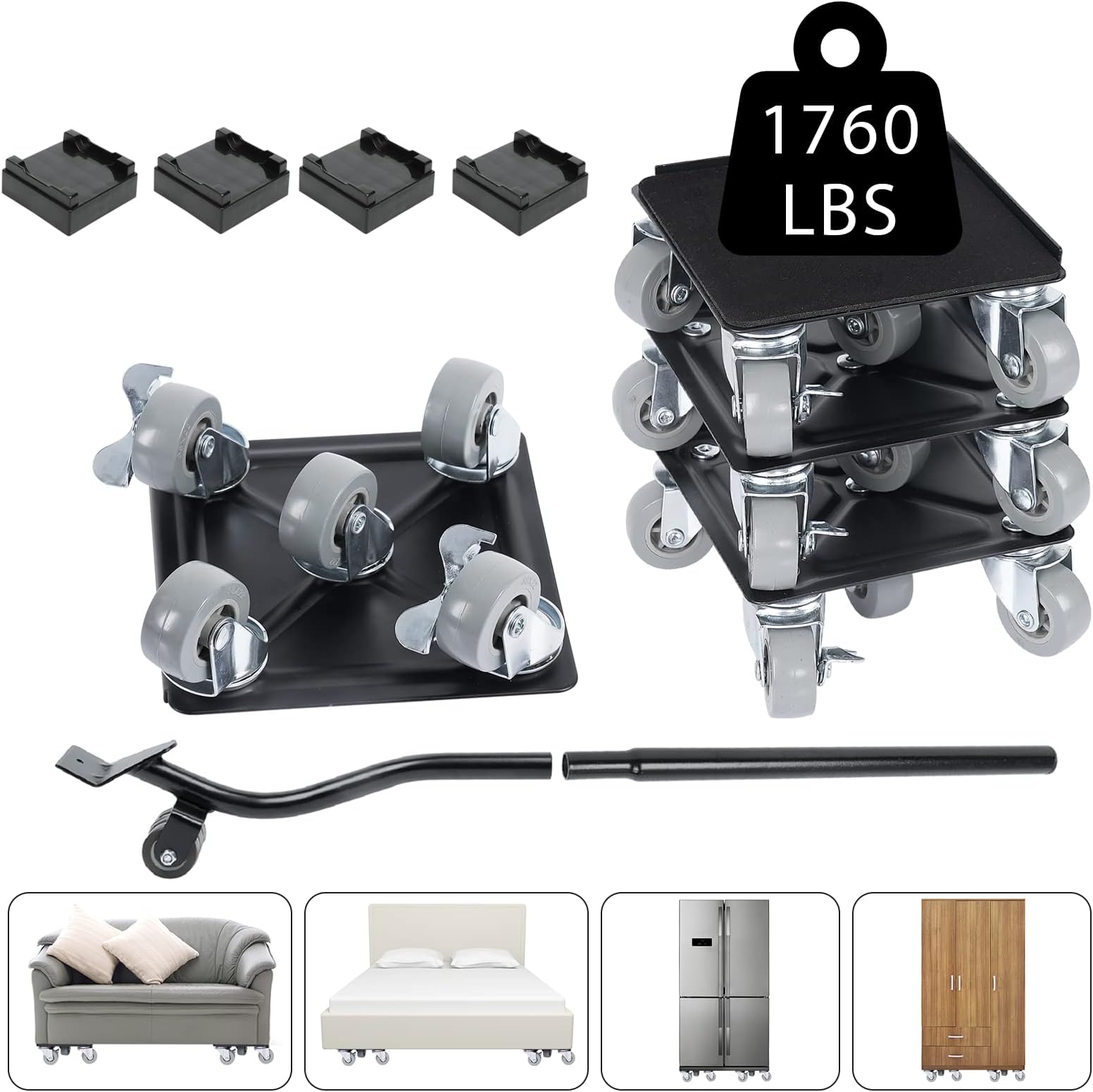 [2023] Large Furniture Moving Dolly with 5 Wheels, 1760 lbs Capacity ...