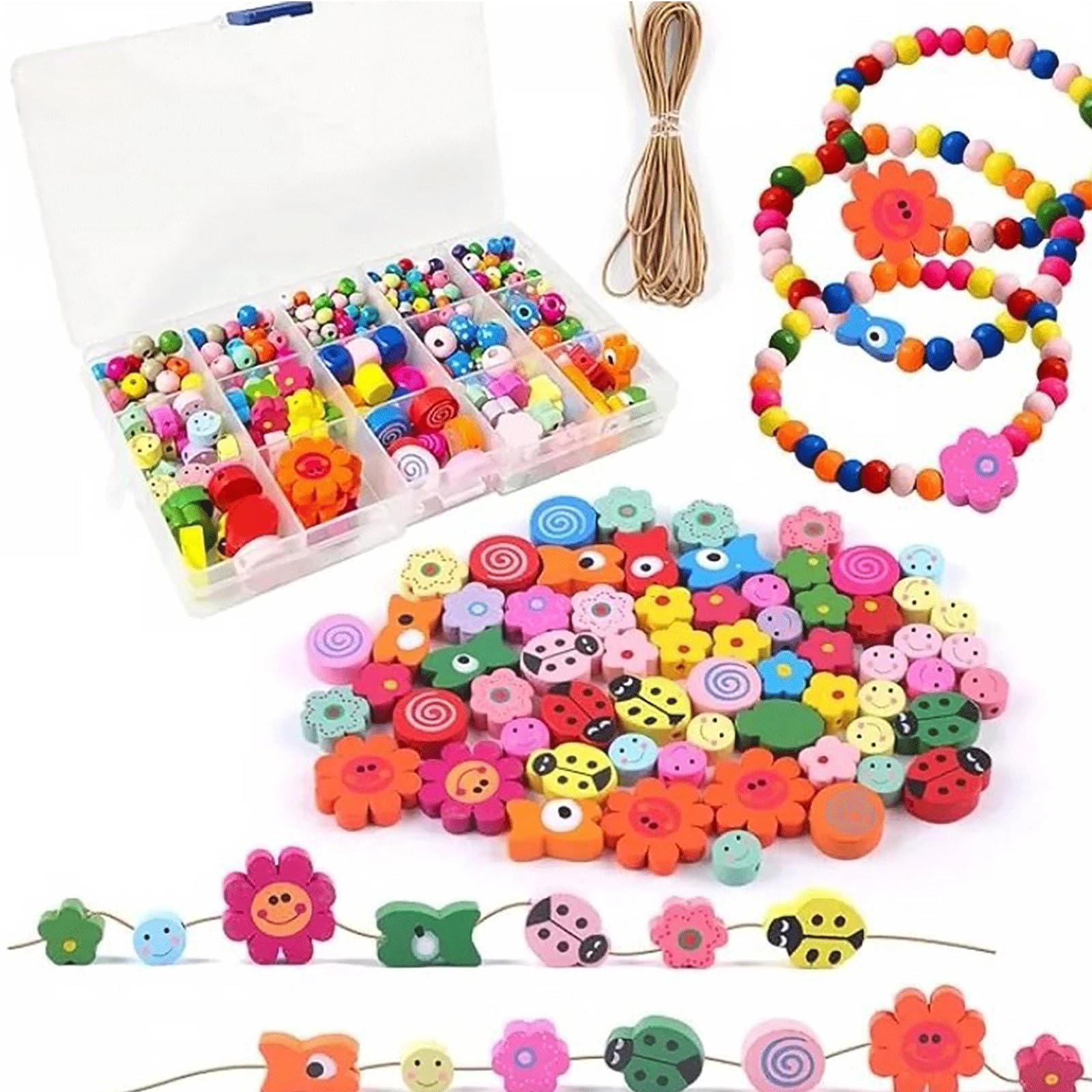 Barlone Wooden Beads for Threading DIY, 351 Pieces Wooden Beads, Beads ...