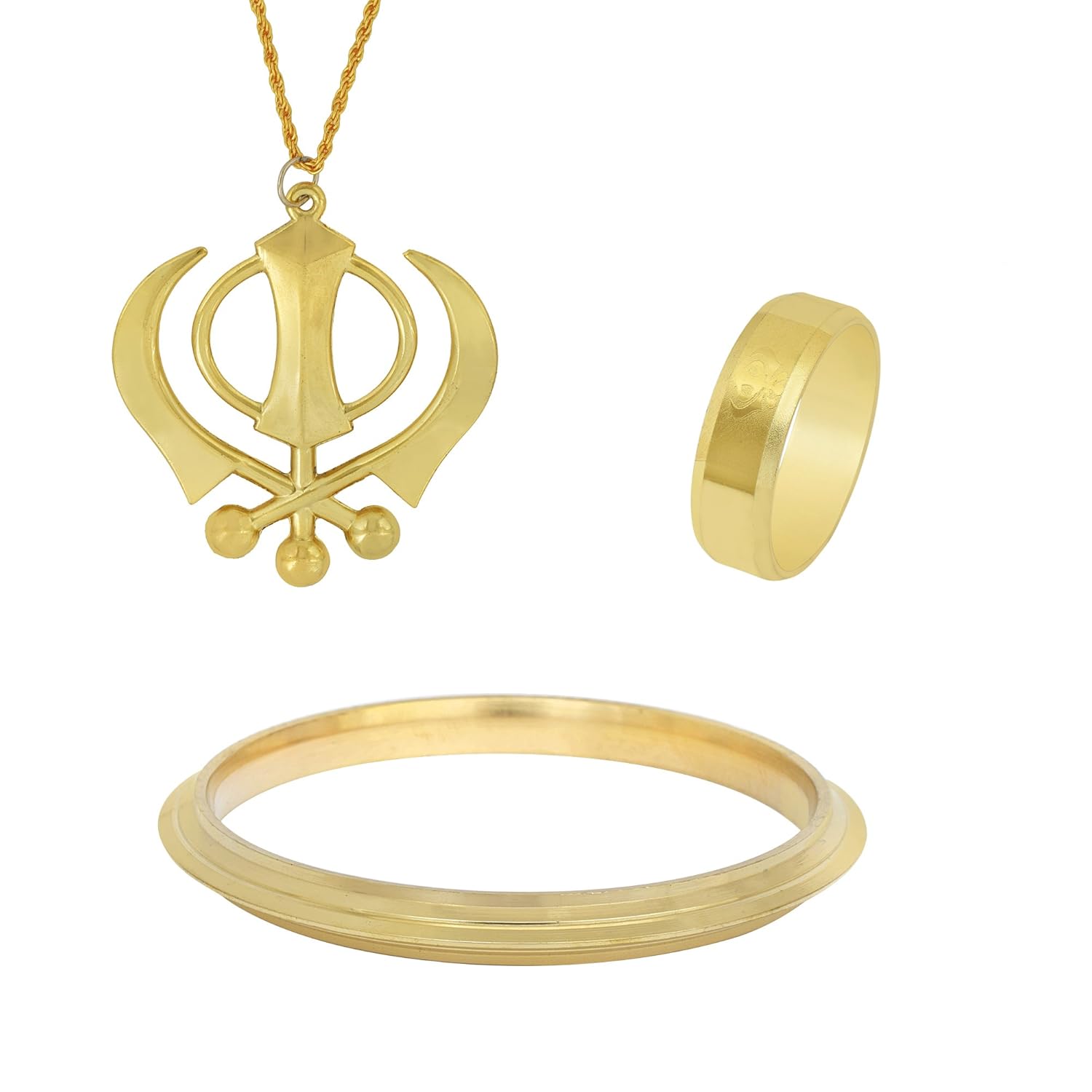 Buy Memoir Brass Combo of Khanda pendant, Khanda ring, and Kada sikh ...