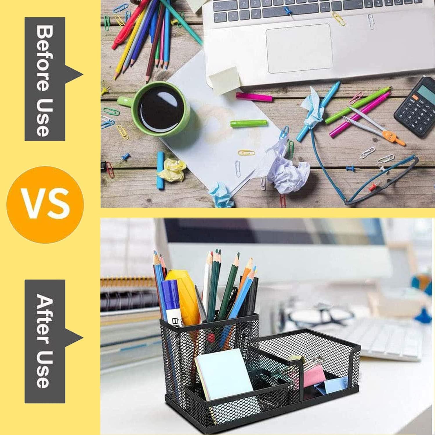 HUYIWEI Multi-Functional Storage Pen Holder,Mesh Desk Tidy Organiser ...