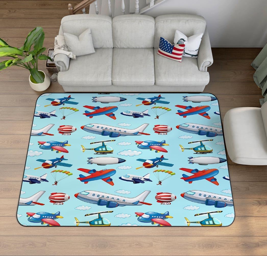 Amazon.com: Kids Cartoon Airplane Rug for Boys Nursery Bedroom Toddler ...