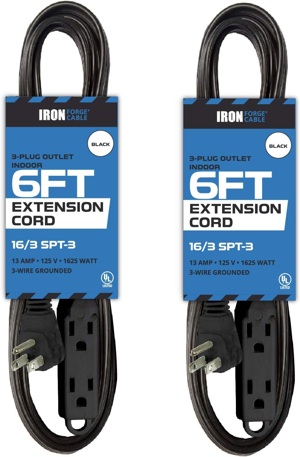 Amazon.com: 2 Pack of 6 Ft Extension Cords with 3 Electrical Power ...