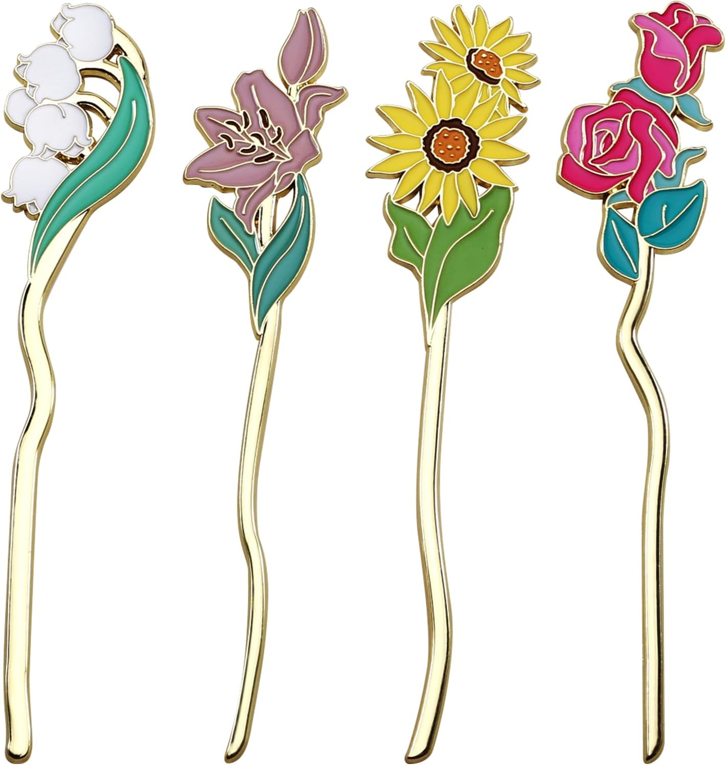 Amazon.com: Uideyvi 4 Pack Metal Bookmarks with Sunflower, Lily, Rose ...