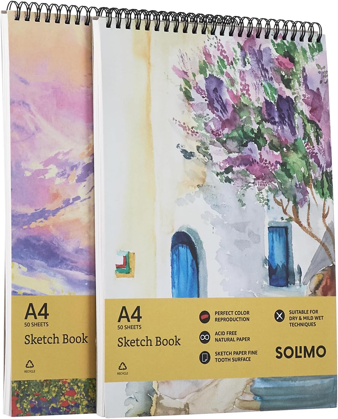 Amazon Brand - Solimo A4 Paper Sketchbooks, Spiral-Bound, Professional-Grade Sheets, Compatible ...
