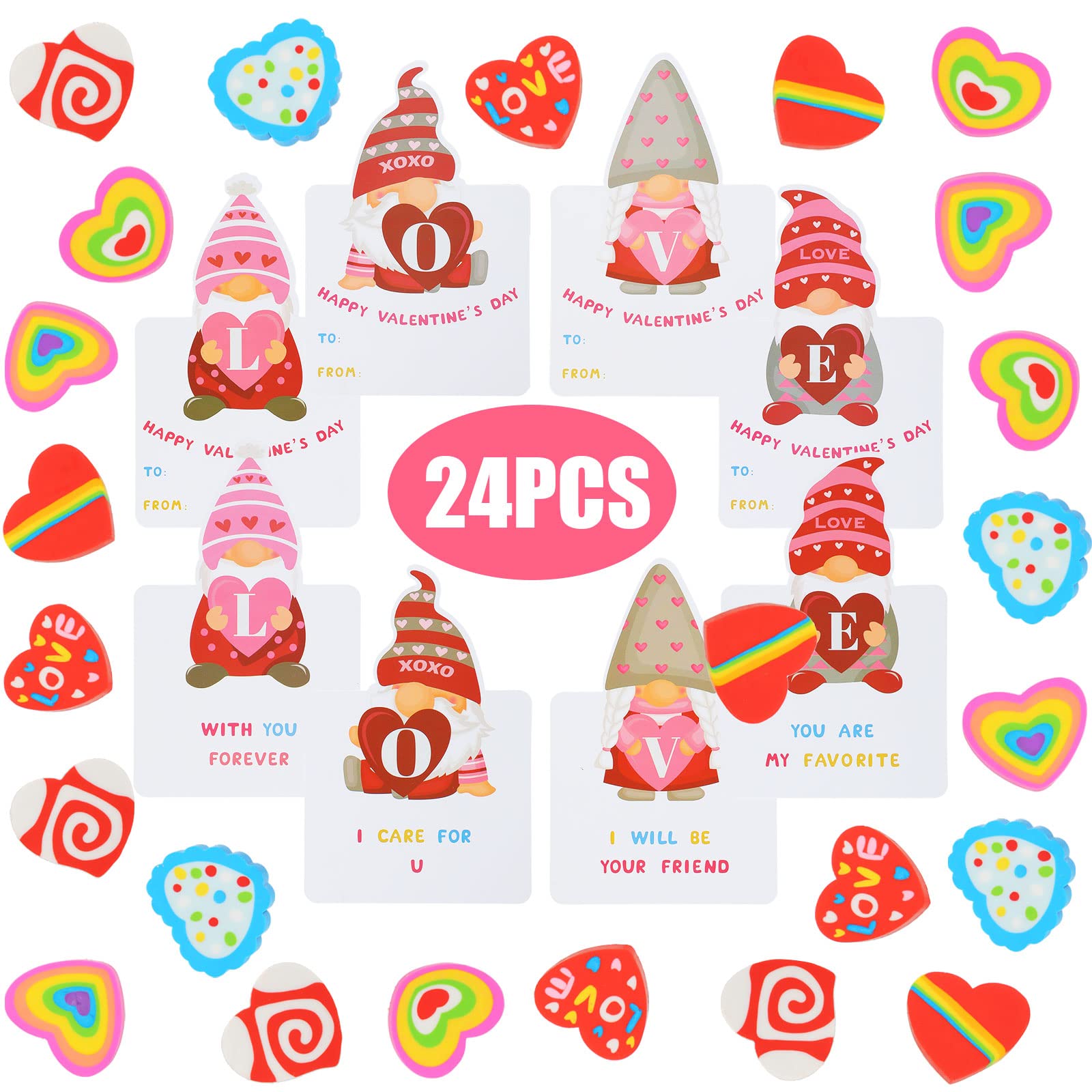 Buy 24 Valentine Erasers Small Heart Erasers Colorful Valentines Day ...