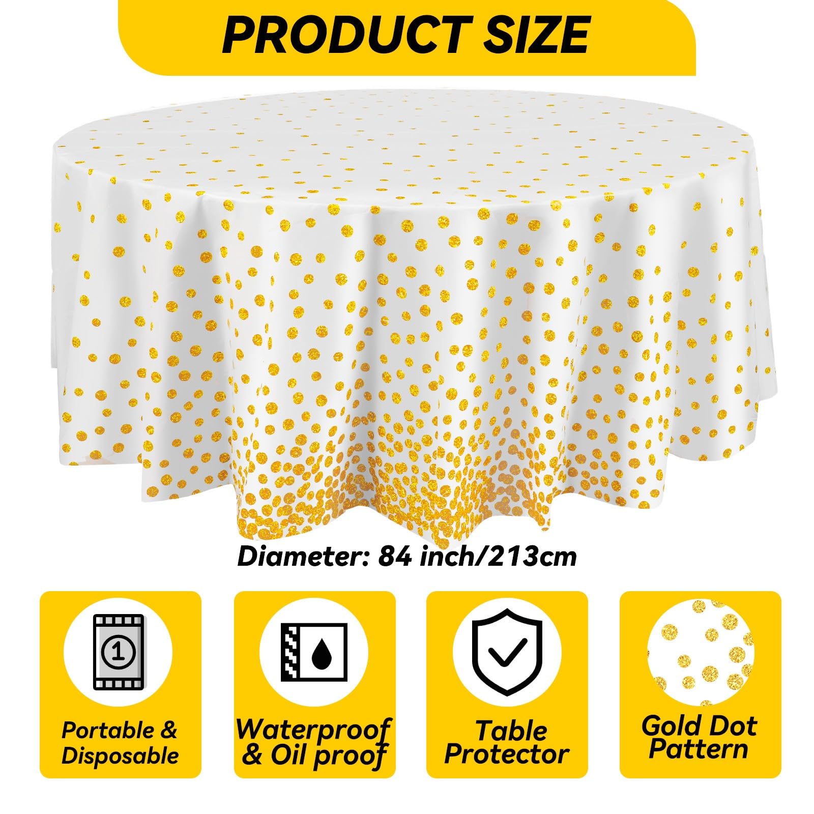Snapklik.com : Newwiee 6 Pcs Round Dot Tablecloth 84 Inch Plastic Table Cover Dots Confetti ...